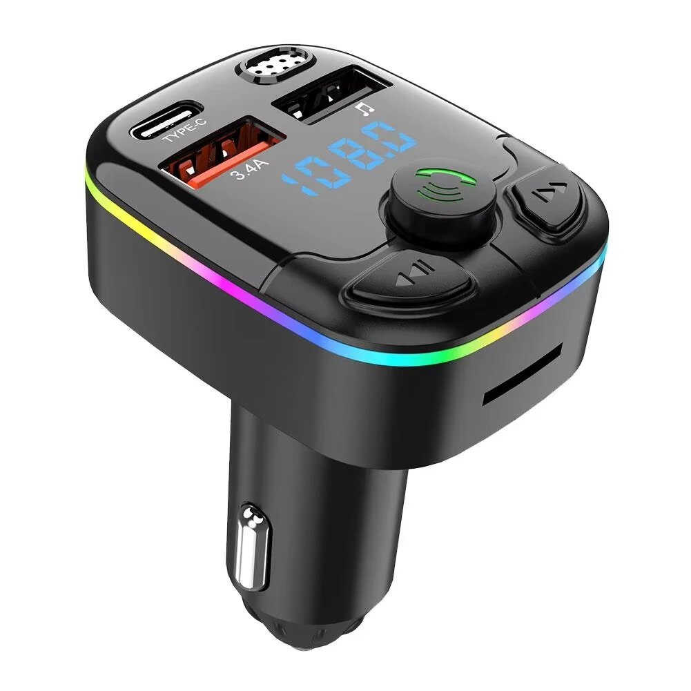 Bluetooth 5.0 Автомобильный FM-передатчик PD Type-C Dual USB-плеер Ambient Автомобильное зарядное устройство MP3 Type-C Беспроводная подсветка 18 Вт Громкая связь PD QC3.0