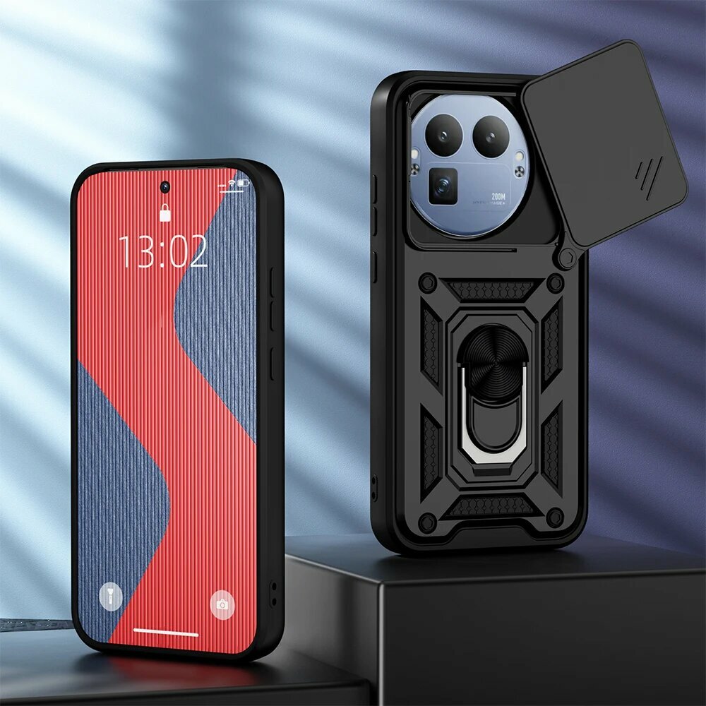 Черный противоударный чехол KEYSION для Realme GT 8 Pro с кольцом и подставкой