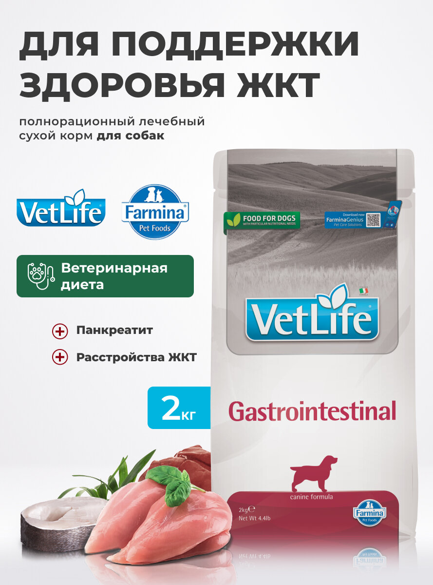 Корм для собак Farmina Vet Life Gastrointestinal, при болезнях ЖКТ, 2 кг