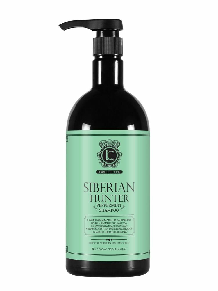 Lavish Care Шампунь для жирных волос мужской "Siberian Hunter Peppermint Shampoo" с дозатором в комплекте, 1000 мл