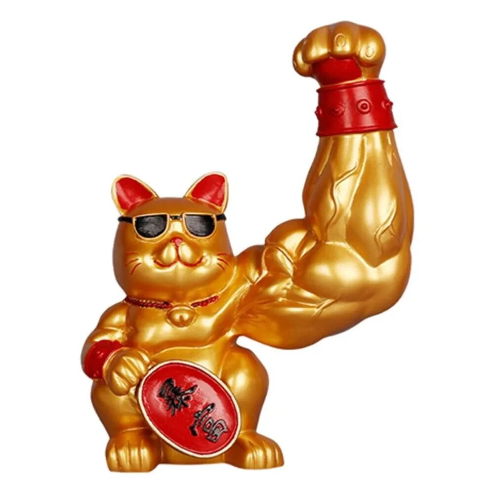 Сувенирная статуэтка Lucky Cat с мускулистыми руками, золотистый цвет, для интерьера и автомобиля