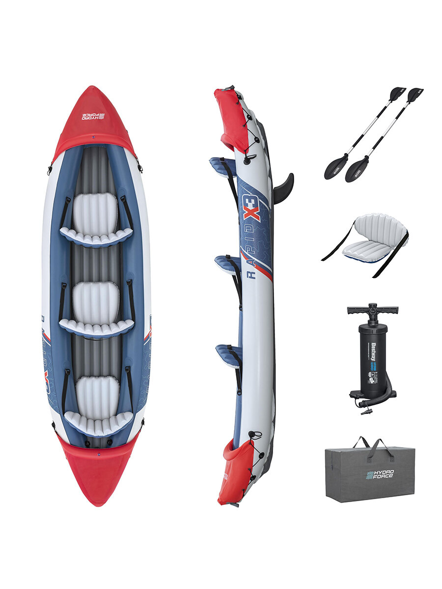 Байдарка трехместная с веслами и насосом Rapid X3 381х100см, Bestway 65132