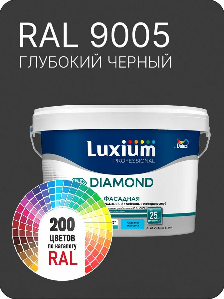 Краска для минеральных и деревянных фасадов Dulux Diamond глубокий черный Ral 9005 9 л.