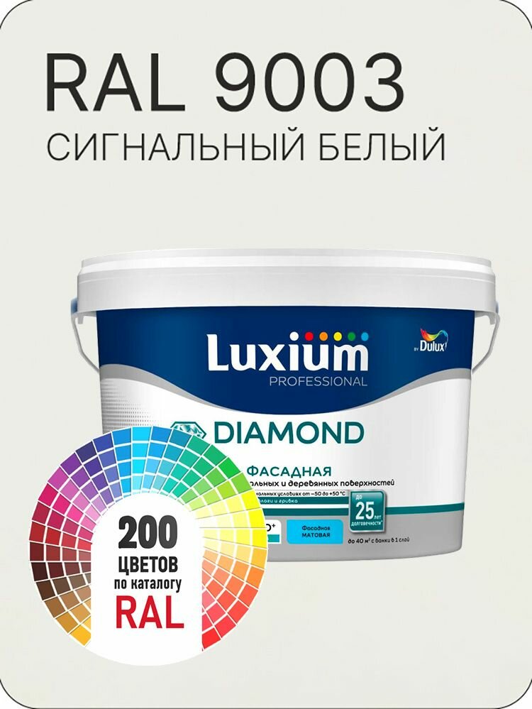 Краска для минеральных и деревянных фасадов Dulux Diamond сигнальный-белый Ral 9003 9 л.