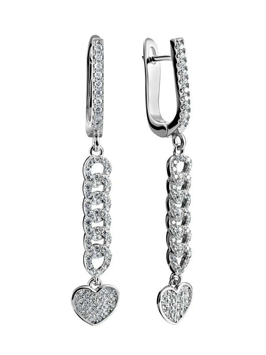 Серьги, серебро, 925 проба, родирование, фианит