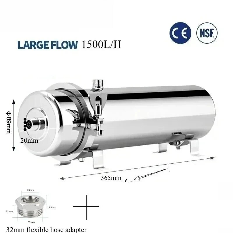 YANKE Высокопоточный UF очиститель воды 1500л/ч, 32мм