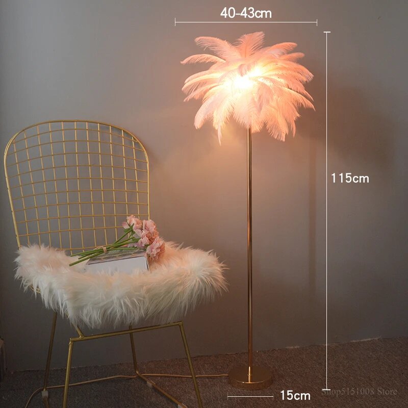Скандинавская декоративная подвесная лампа для оформления гостиной, ostrich feather lamps, высокие лампы для спальни, стоящая лампа с LED-освещением-115см C