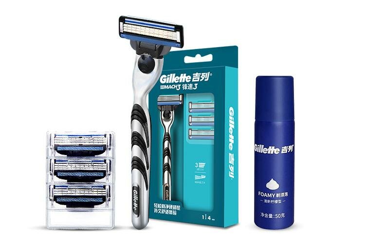Набор для бритья мужской Gillette MACH 3, 1 бритва, 4 сменные кассеты + пена для бритья 50г
