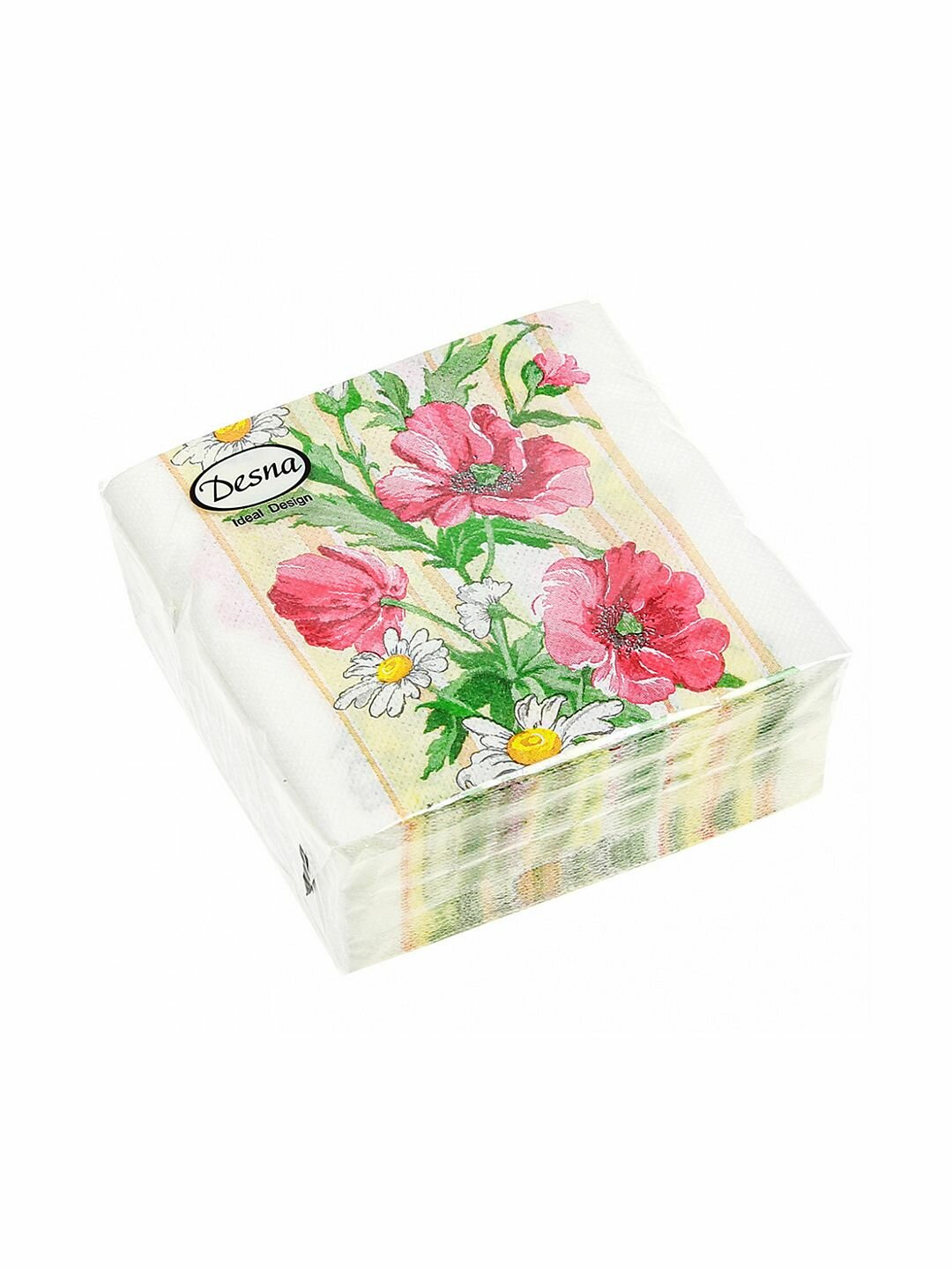 Салфетки бумажные однослойные "Desna Design" Красно-жёлтые цветы, 24x24см, в пачке 40 штук