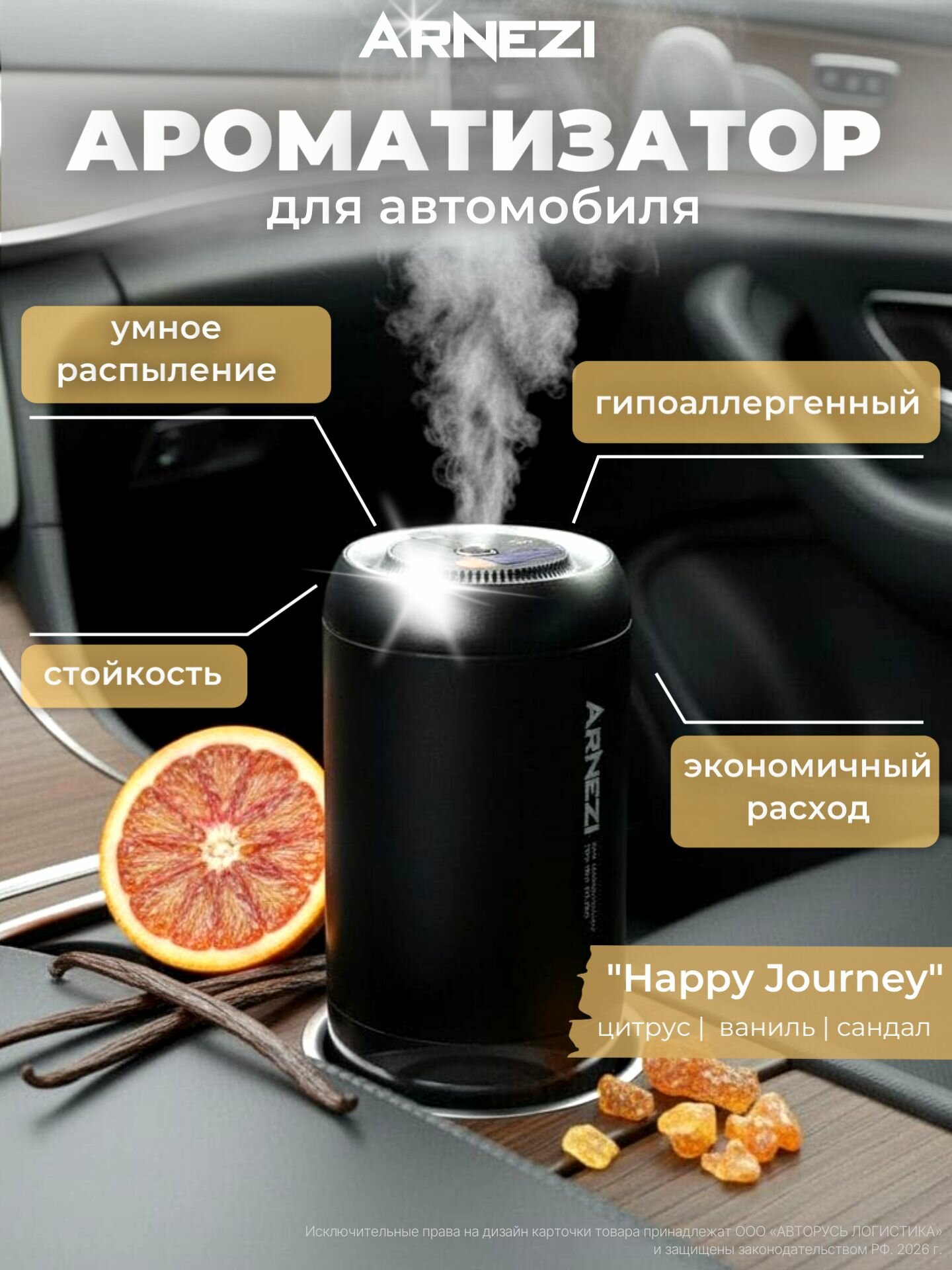 Ароматизатор для автомобиля дома офиса ультразвуковой автоматический Air-70 Happy Journey Arnezi A1510040