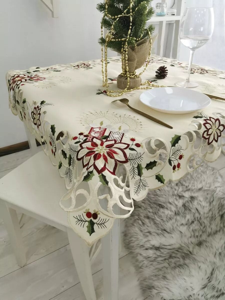 Скатерть Cherir, из полиэстера, с вышивкой, квадратная, 90х90 см