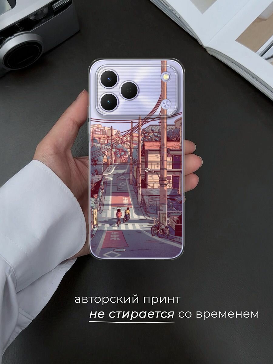 Чехол на Tecno Spark 50 / Текно Спарк 50 с принтом Закат на японской улице, прозрачный — фото 1