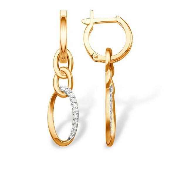 Серьги, красное золото, 585 проба, фианит
