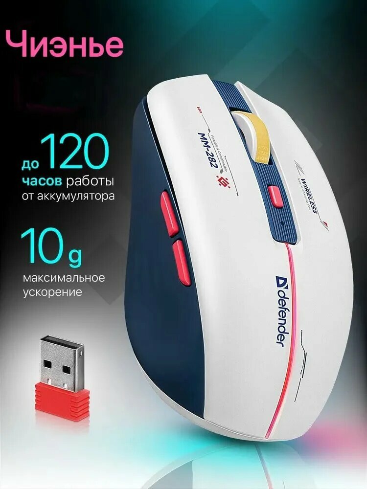 Игровая мышь беспроводная, белый, синий