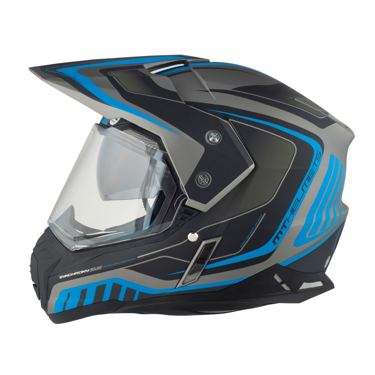 Кроссовый шлем для мотоцикла эндуро с визором MT SYNCHRONY Duo Sport Tourer (S, Matt Titanium Black Blue)