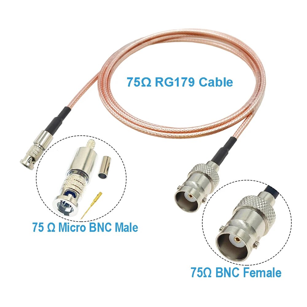 BEVOTOP Кабель BNC RG179 75 Ом 10CM, Micro BNC M to BNC F