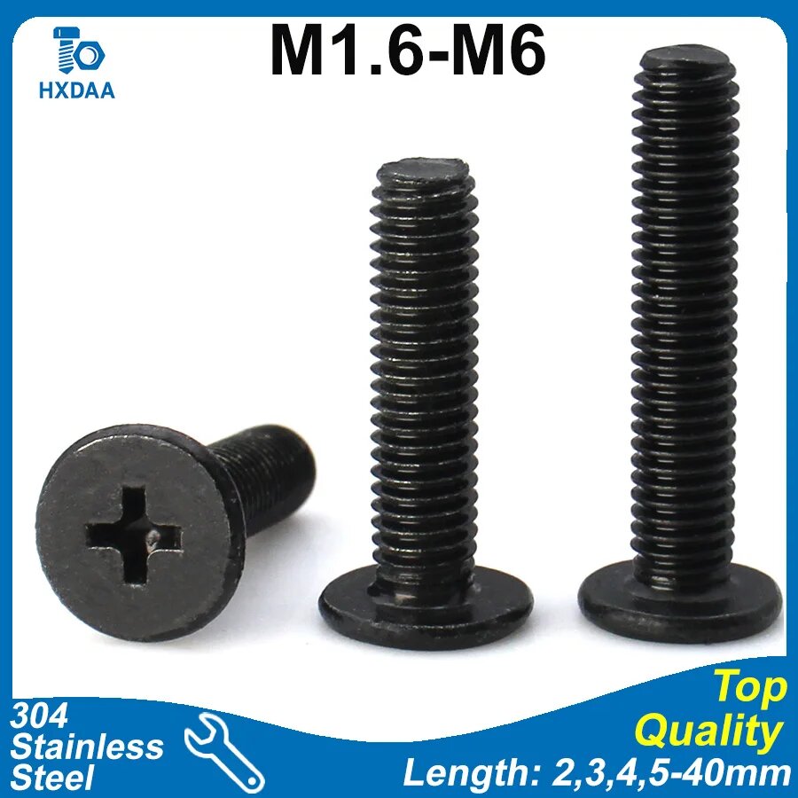Винты машинные XIAOCHAO Phillips черные M1.6x5mm 25шт