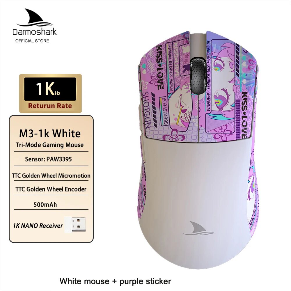 Darmoshark M3 1k White игровая мышь с наклейкой