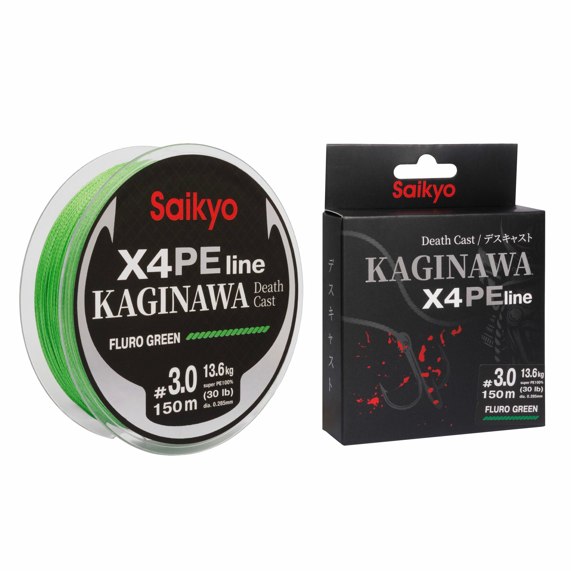 Шнур Saikyo KAGINAWA X4PE 150m, зеленый fluo #3 (0,285mm), 13,6kg