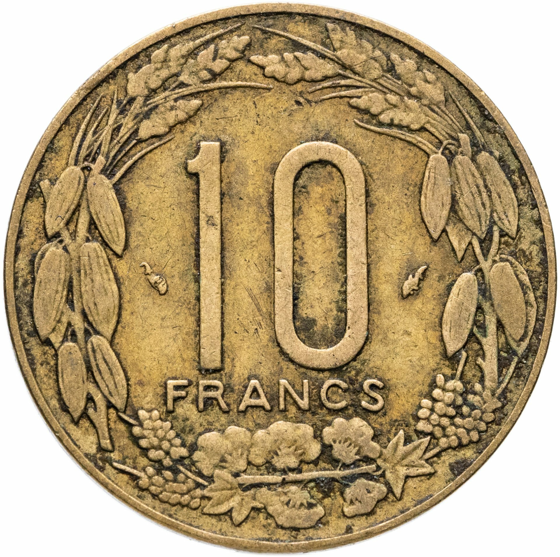 Центральная Африка BEAC 10 франков francs 1975, Бронза, в сохранности VF-XF