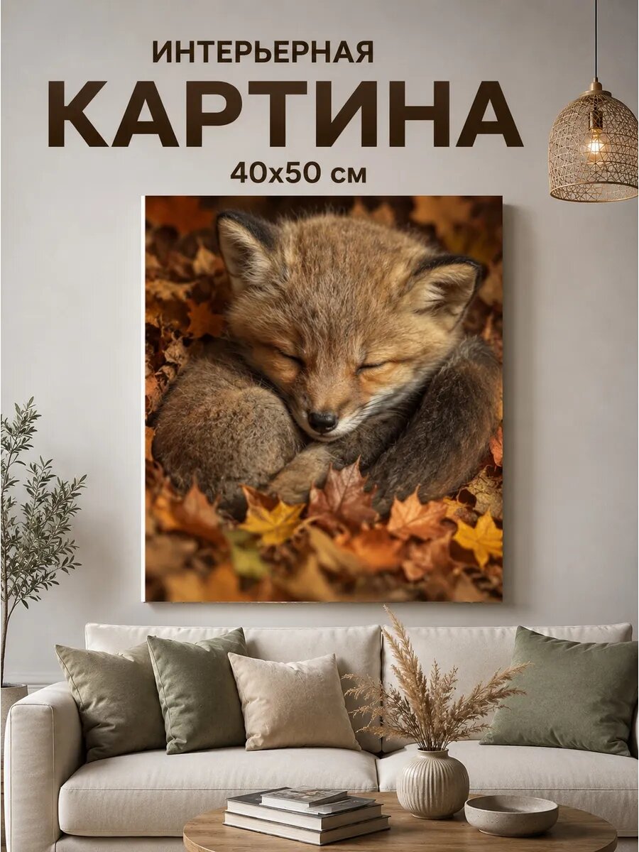 Картина на холсте интерьерная 40x50 Осенний сон лисицы