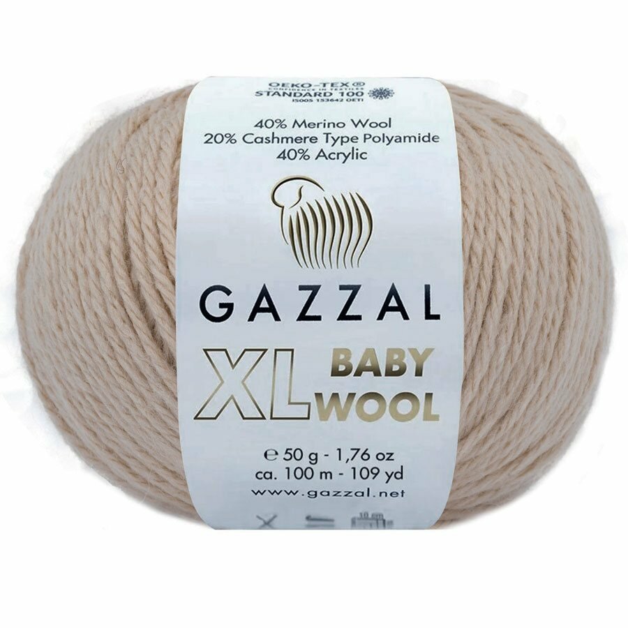Пряжа Gazzal BABY WOOL XL 839 песочный (5 мотков)