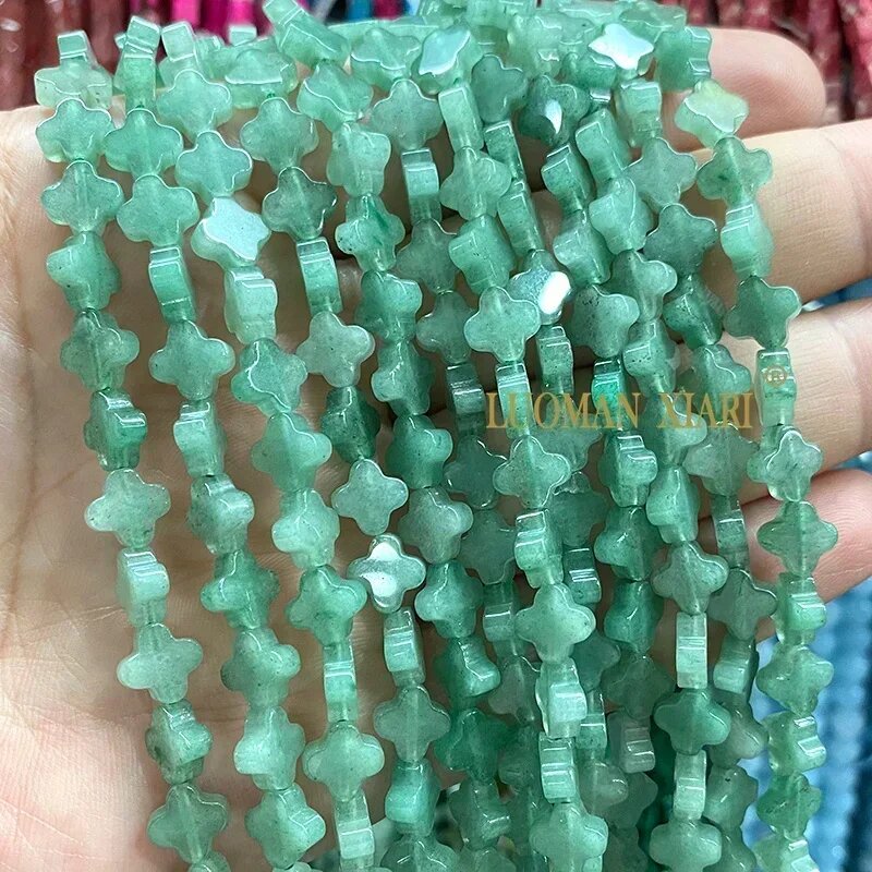 Натуральные бусины LUOMAN XIARI халцедон 7-8 мм 7-8mm 45-47pcs, Зеленый, green aventurine
