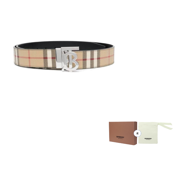 Burberry Двухсторонний Ремень TB В Клетку Вручную Прокрашенные Края 100