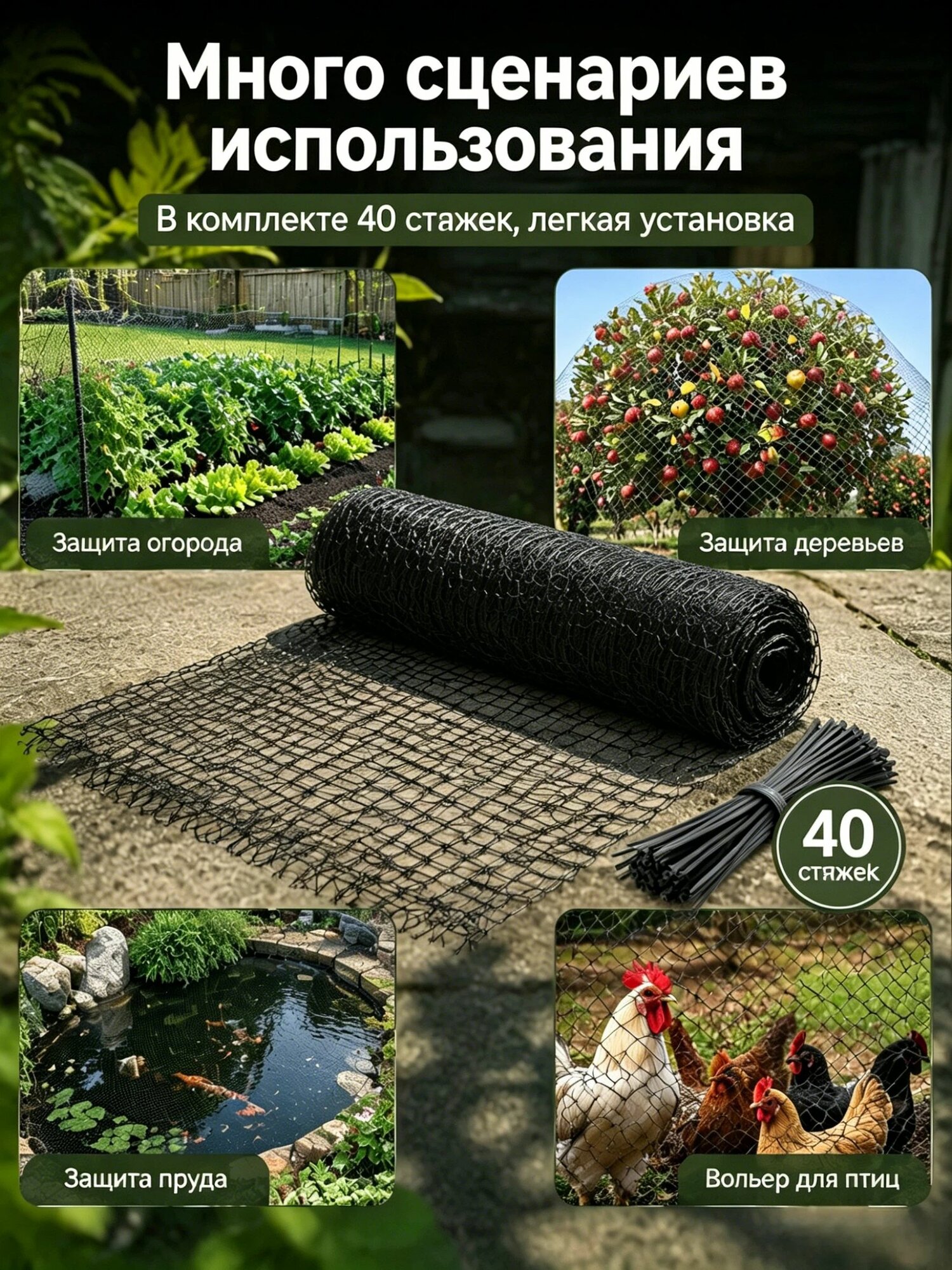 Сетка садовая защитная от птиц, Полиэфирное волокно,5г/кв. м,30х5м полиэфирная сетка для сада 30м 5м
