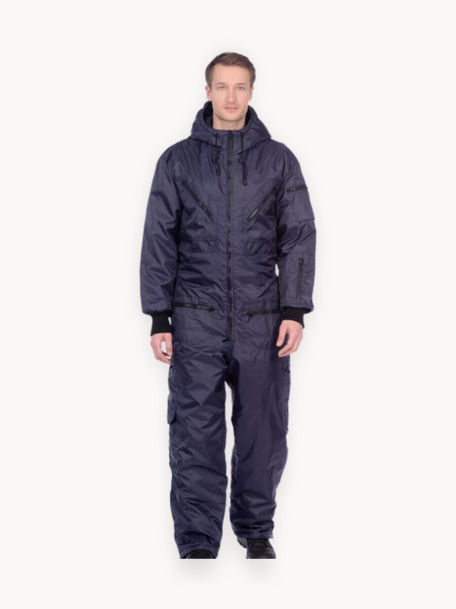 Утепленный комбинезон для мужчин, синий, с капюшоном, на молнии, 52-54/182-188