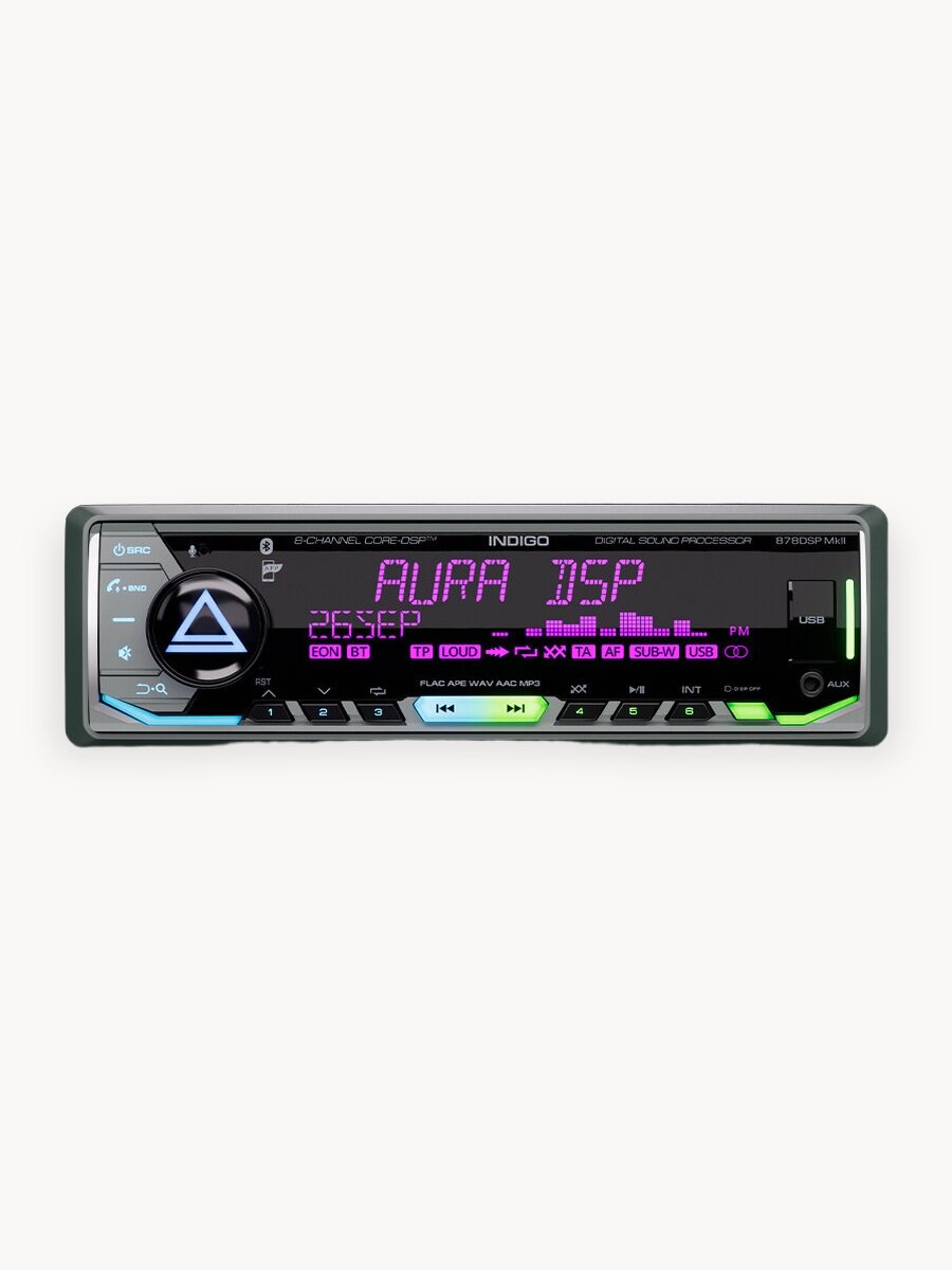 Магнитола AurA INDIGO-878DSP MkII, 8 каналов, DSP процессор, Bluetooth 5.1, FLAC, USB, настройка с приложения
