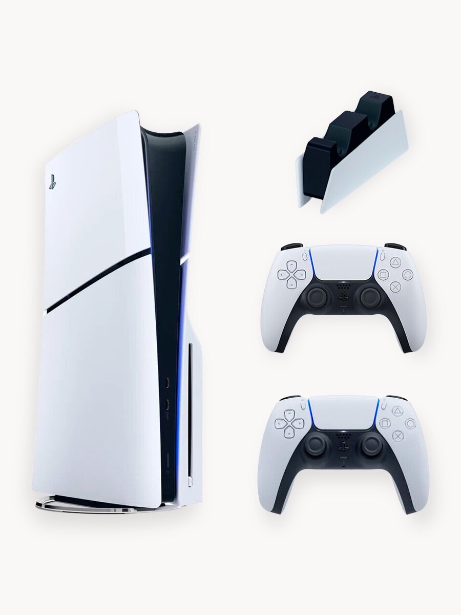 Игровая приставка Sony PlayStation 5 Slim, с дисководом, 1 ТБ, два геймпада + зарядная станция