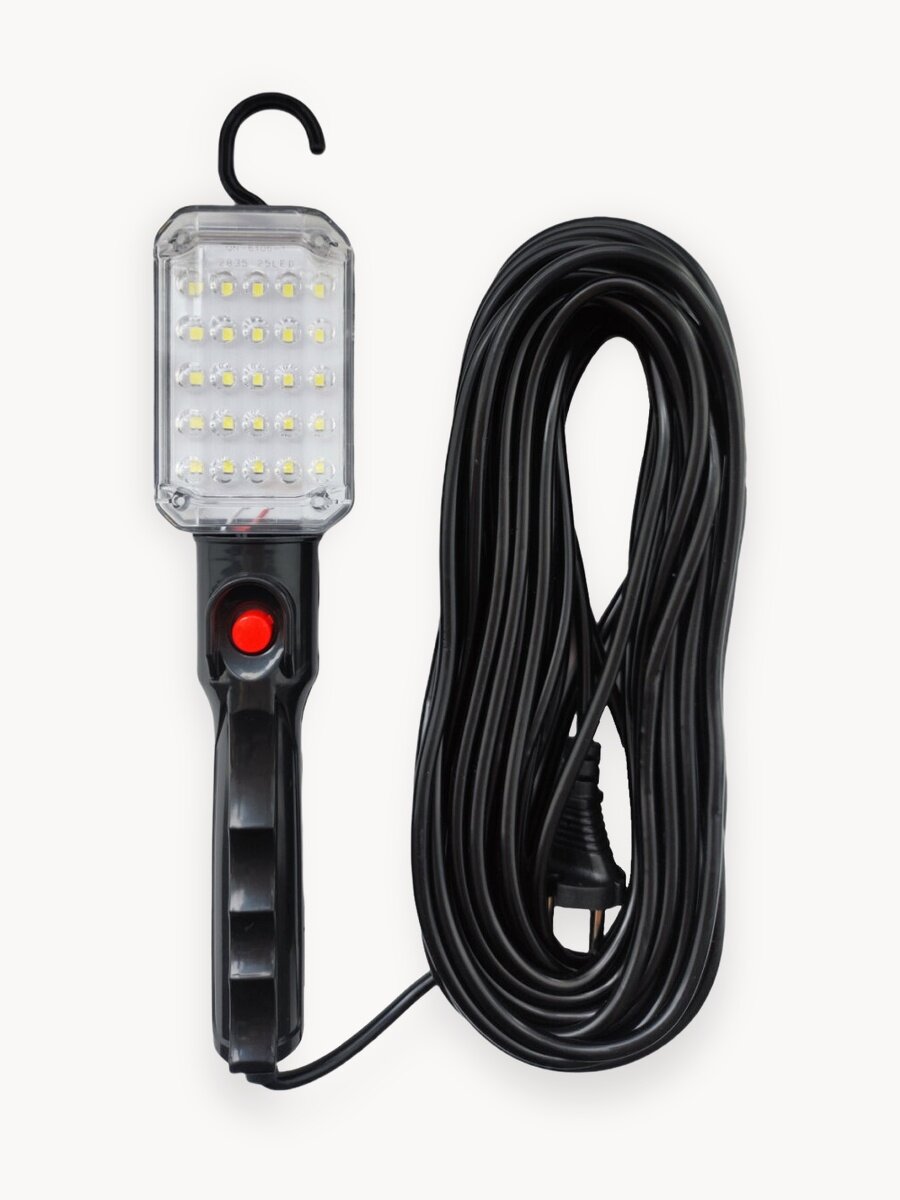 Лампа переносная светодиодная для гаража, Переноска-светильник длина кабеля 5 метров, черная