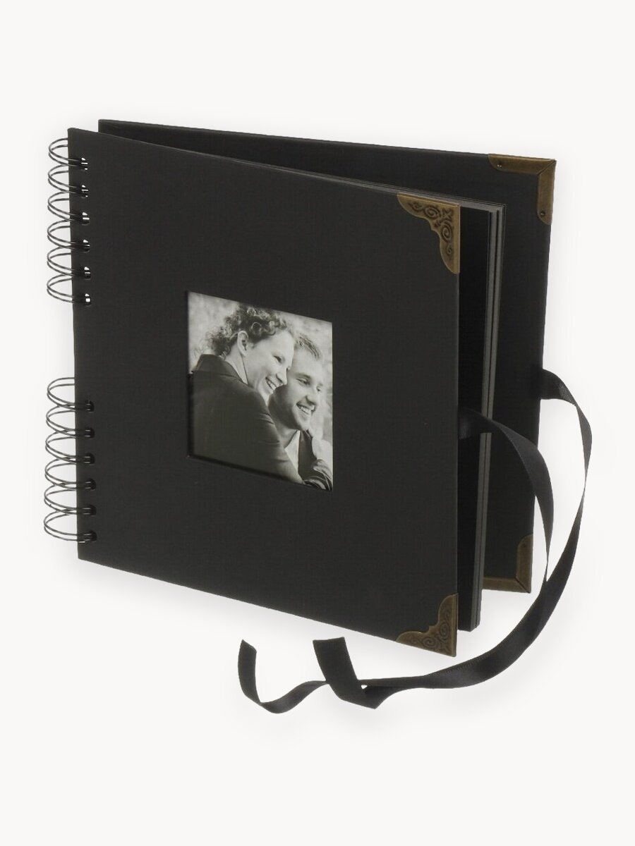 Фотоальбом на кольцах крафтовый, 22.5х20.5 см, с ленточкой, черный, Y4-8792