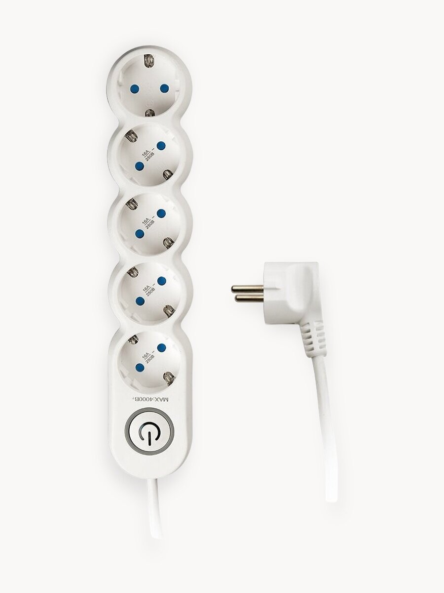 Удлинитель Jazzway EX-05GS-150, с заземлением и кнопкой, 5 розеток, 1,5 м