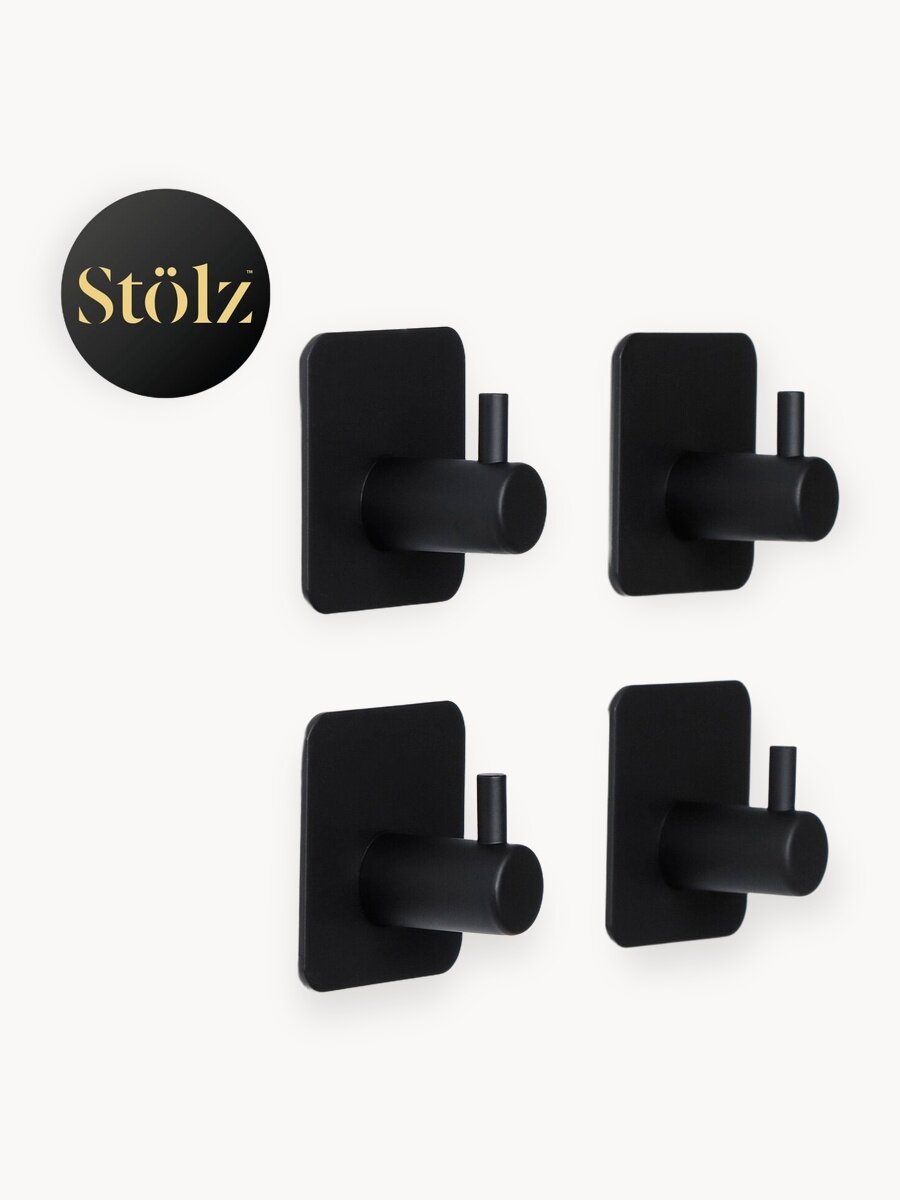 Крючки самоклеящиеся Stölz, 4 шт, для ванной комнаты, 4,5×4,5×3 см, чёрные