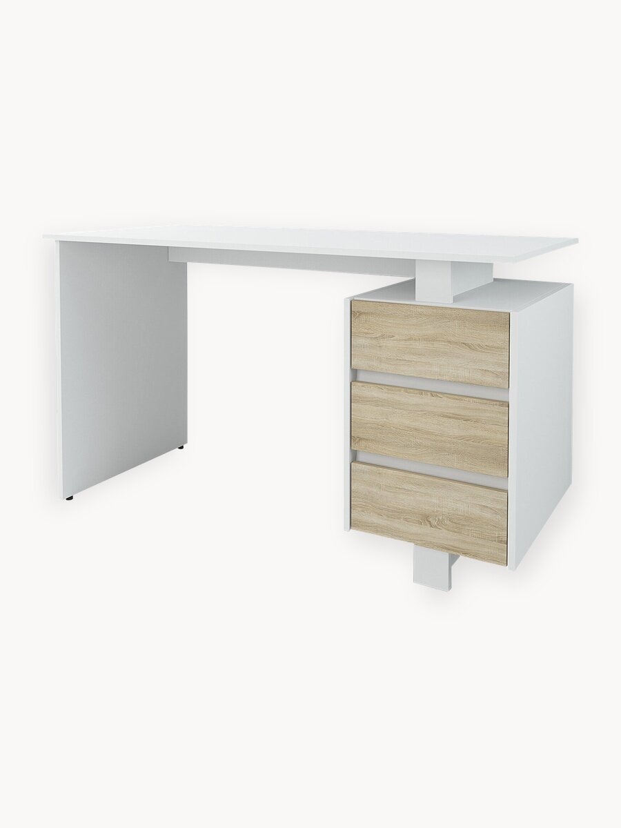 Письменный стол "Рио" ШхГхВ: 130х60x75 см, цвет: Белый/Дуб Сонома, 3ящика.