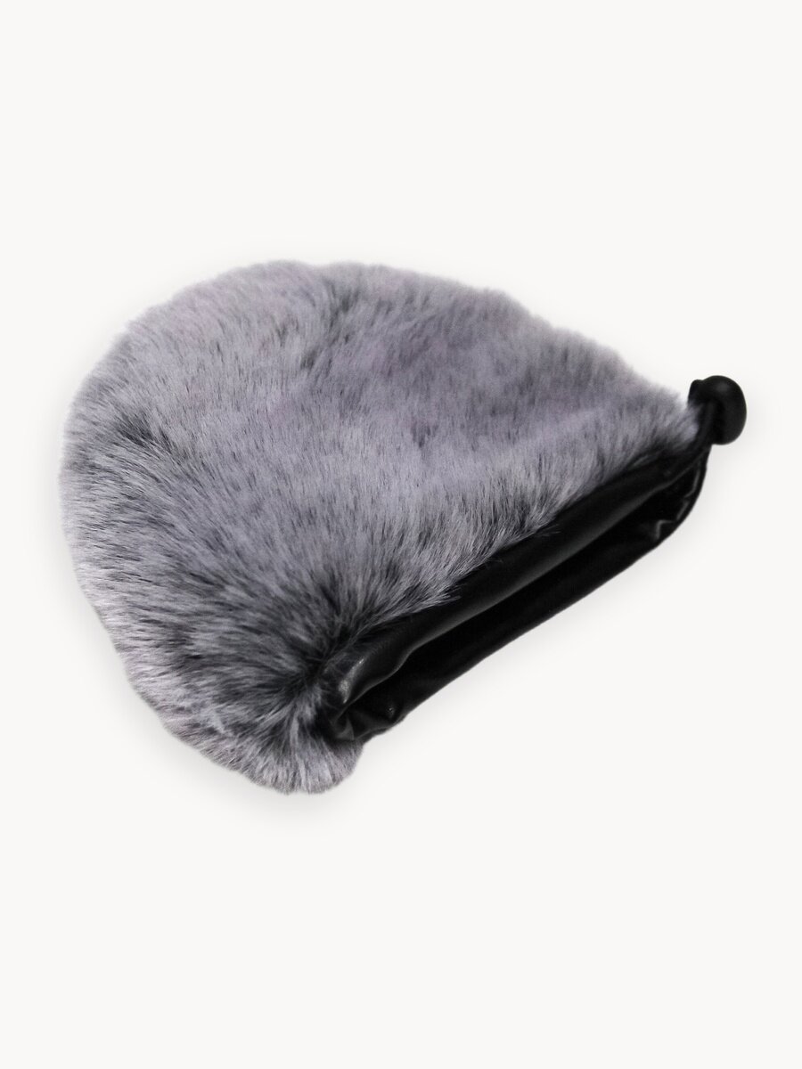Поп-фильтр пушистый серый / ветрозащита для микрофона из искусственного меха с фиксатором