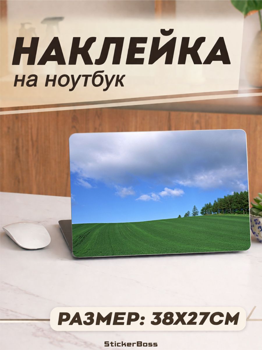Наклейка на ноутбук Зеленое поле 38х27 см