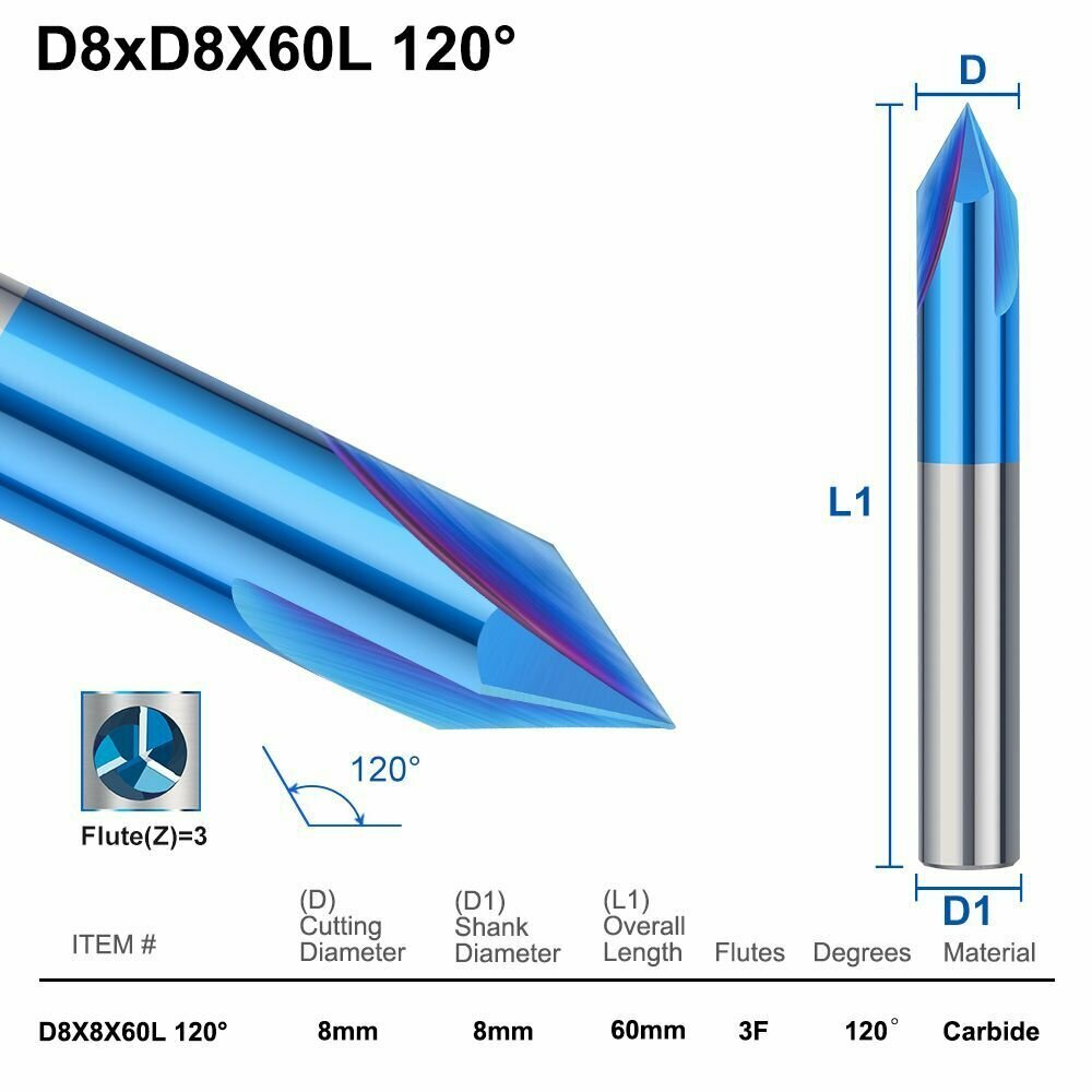 Фреза фасочная XCAN по металлу, 8х8х60мм с нано-синим покрытием