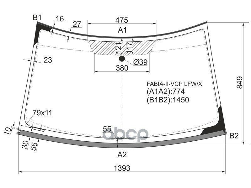 Стекло лобовое (Молдинг) Skoda Fabia 07-15 / Praktik 06-15 XYG арт. FABIA-II-VCP LFW/X