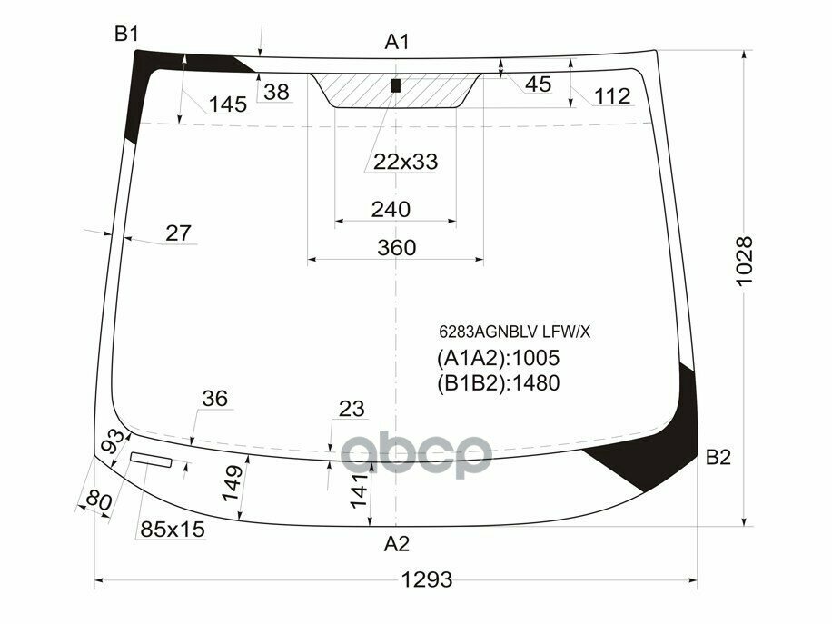 Стекло лобовое Opel Zafira 99-05 / Subaru Traviq 01-04 XYG арт. 6283AGNBLV LFW/X
