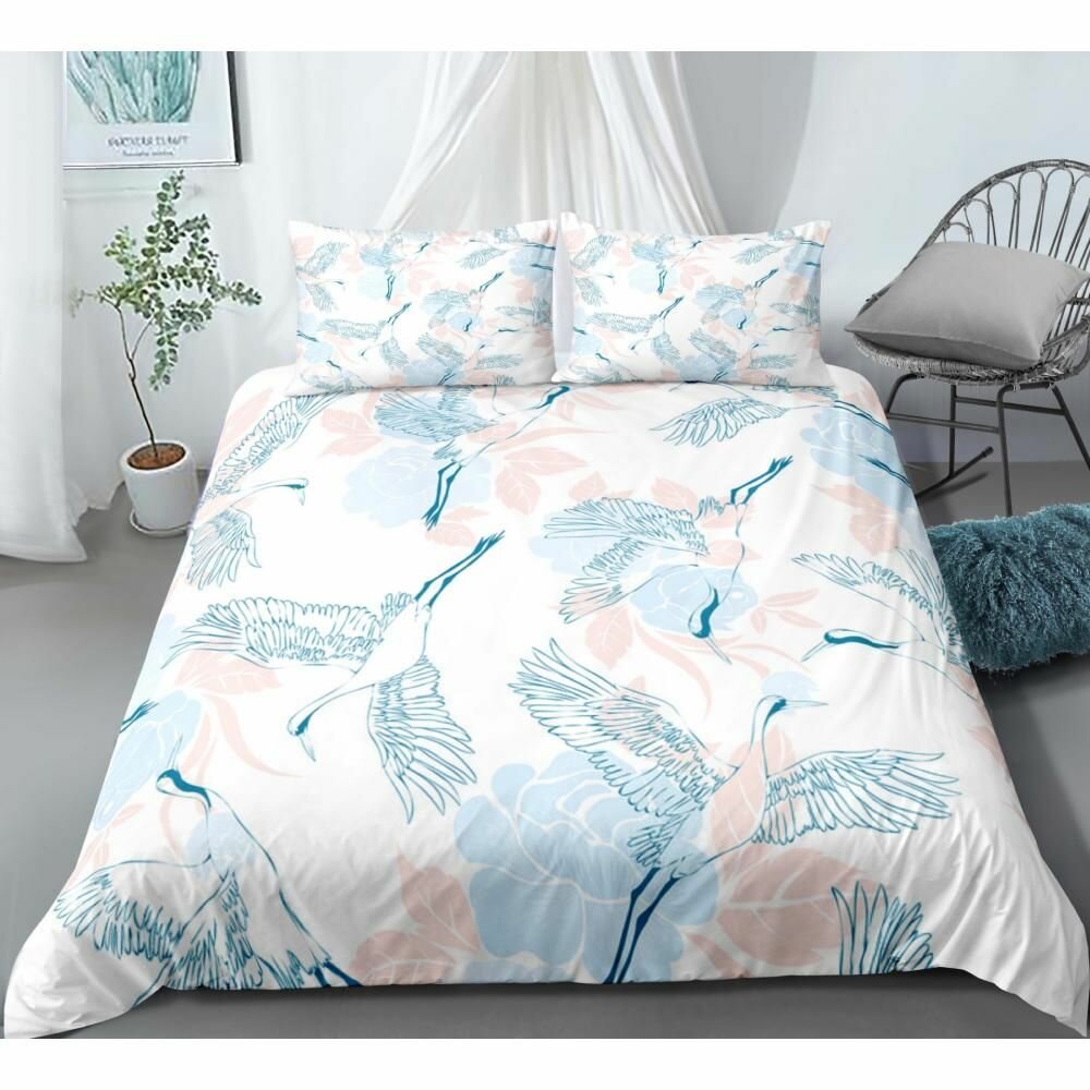 Арт комплект постельного белья Журавли, Семейный, наволочки 70/70