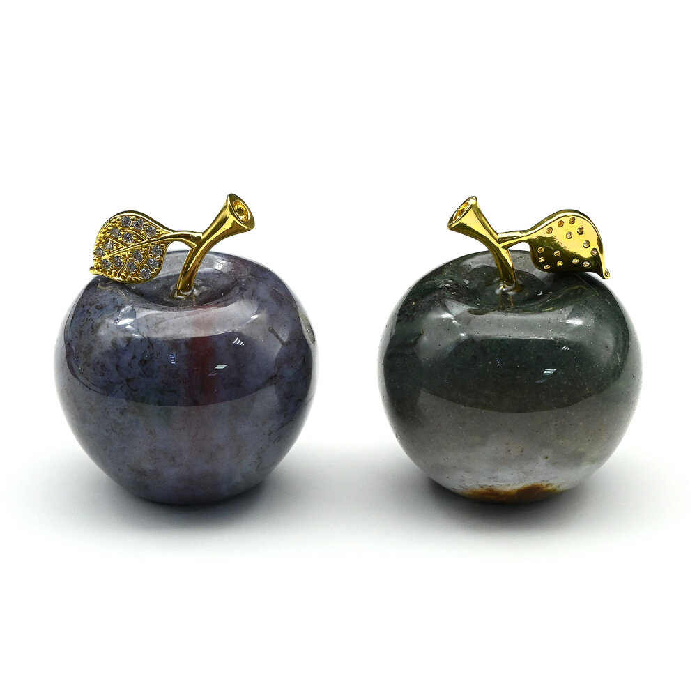 Яблочко из агата мохового, листик золотистый 35*40мм .