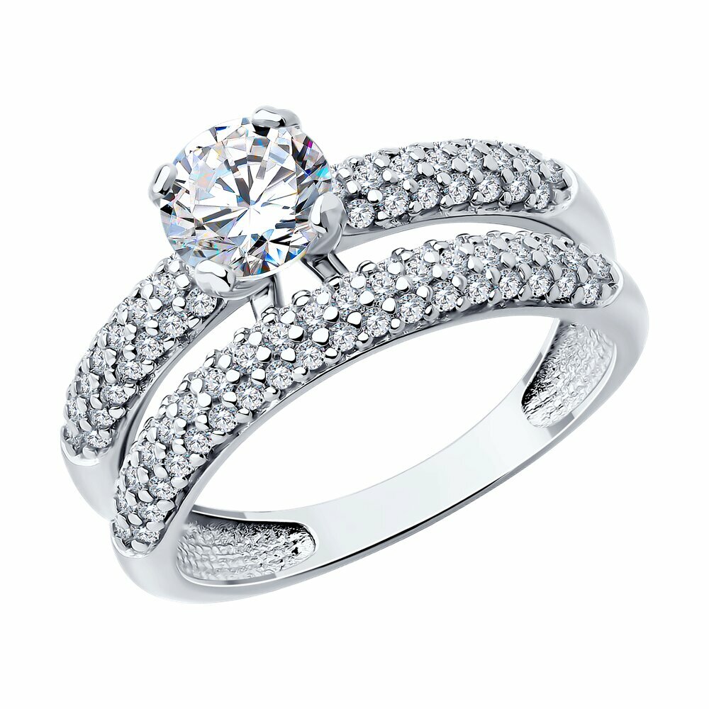 Кольцо, серебро, 925 проба, родирование, фианит