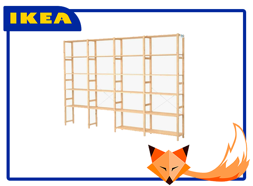 Стеллаж IKEA Ivar 344х50х226 см, 22 полки, массив сосны, без покрытия