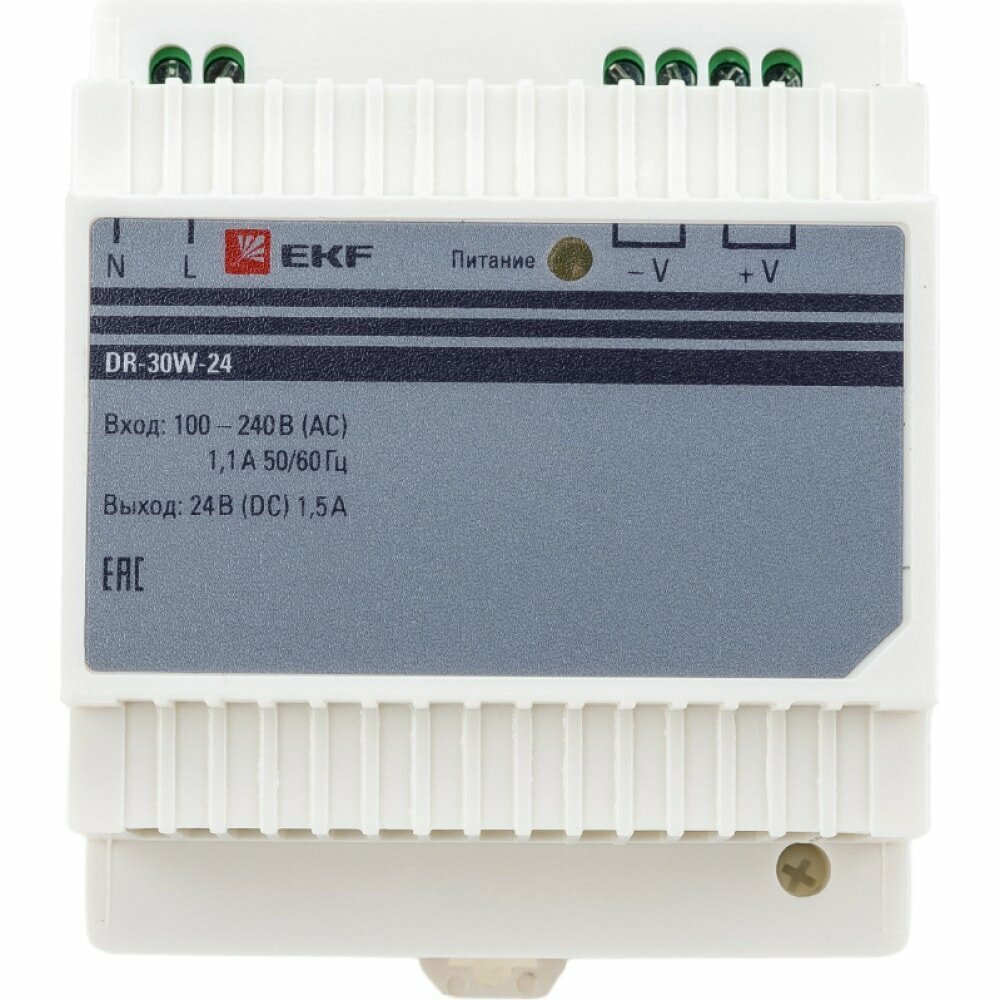 Блок питания EKF 24В PROxima dr-30w-24, зелёный, промышленного назначения, высокий КПД, компактный