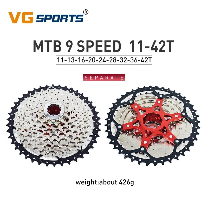Кассета велосипедная VG SPORTS 8-12 скоростей сталь Красный, 9 Speed 11-42T