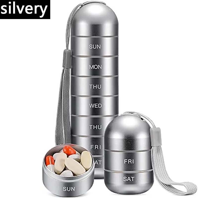 Металлический органайзер для таблеток Silver, 7 дней