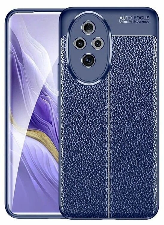 Чехол на Honor 200 силиконовый под кожу синий противоударный